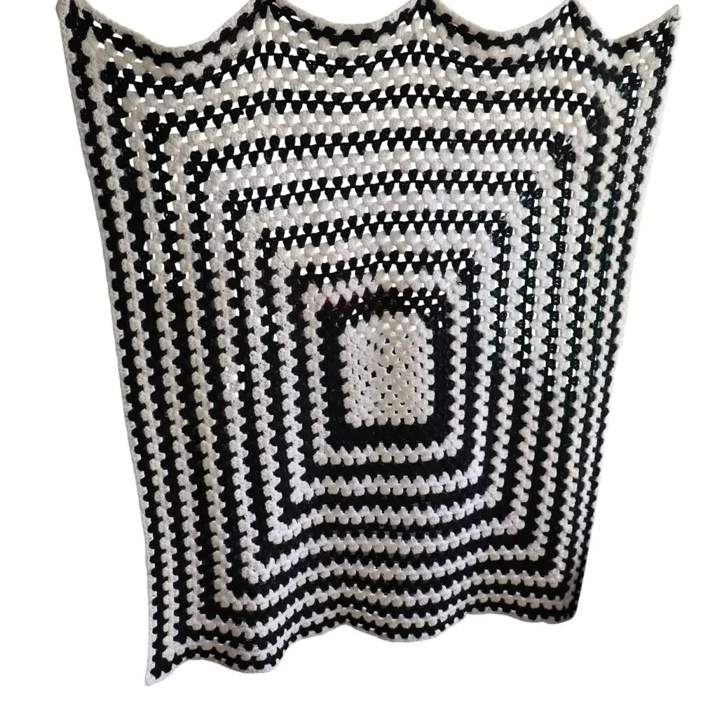 Handmade | Bedding | Handmade Black White Crochet Granny Square Throw ...